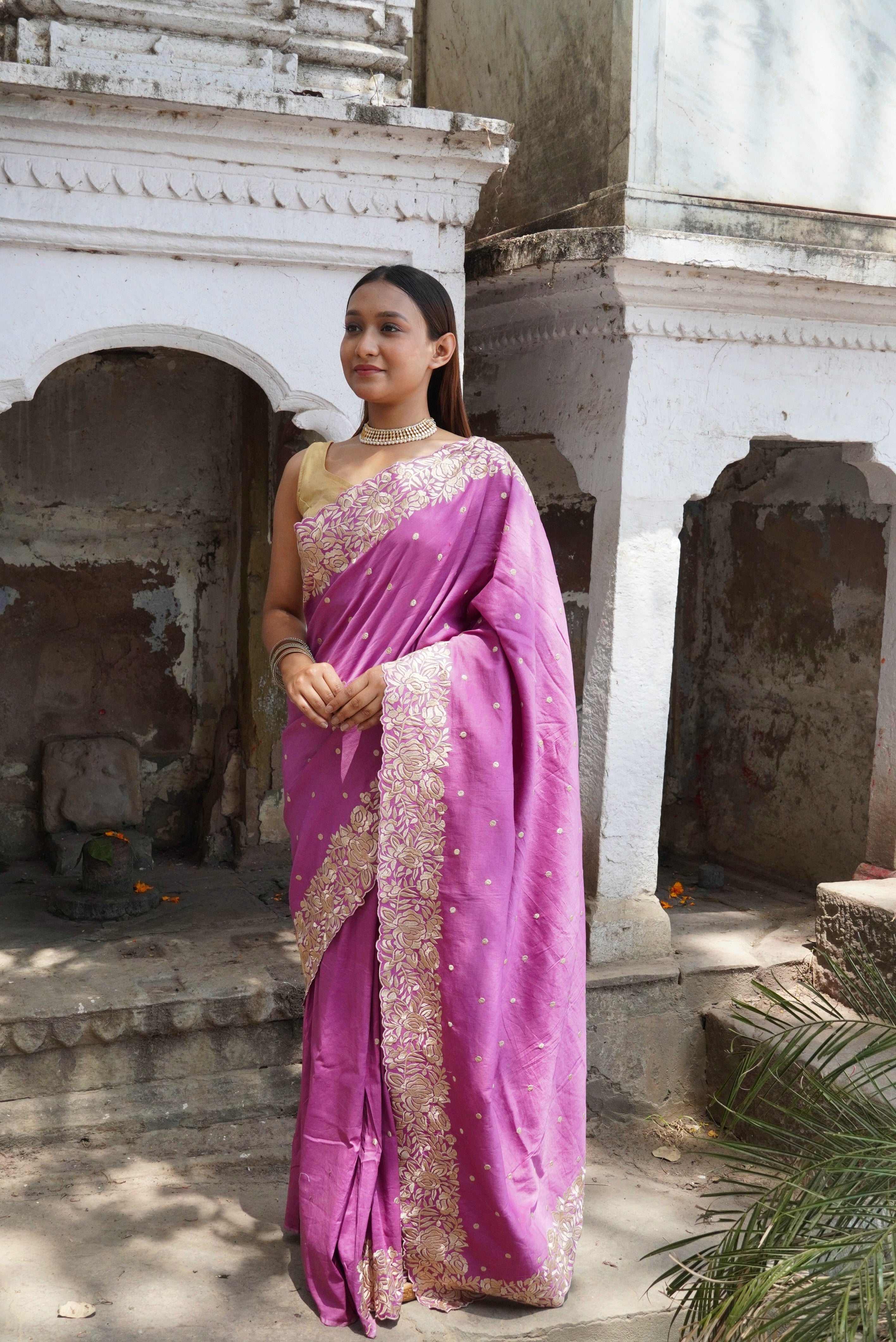 Magenta Pink Pure Chinya Banarasi Silk Saree – Hamjoli Banaras